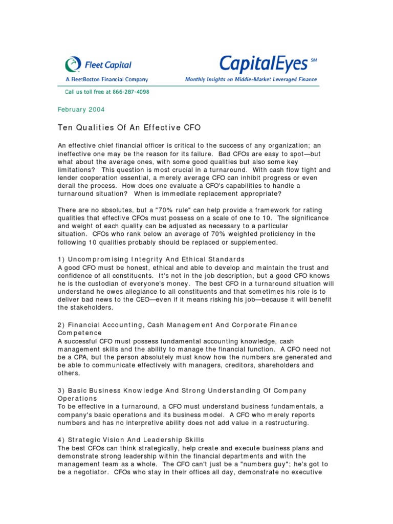 CFO Essentials | PDF | Chief Financial Officer | Leadership