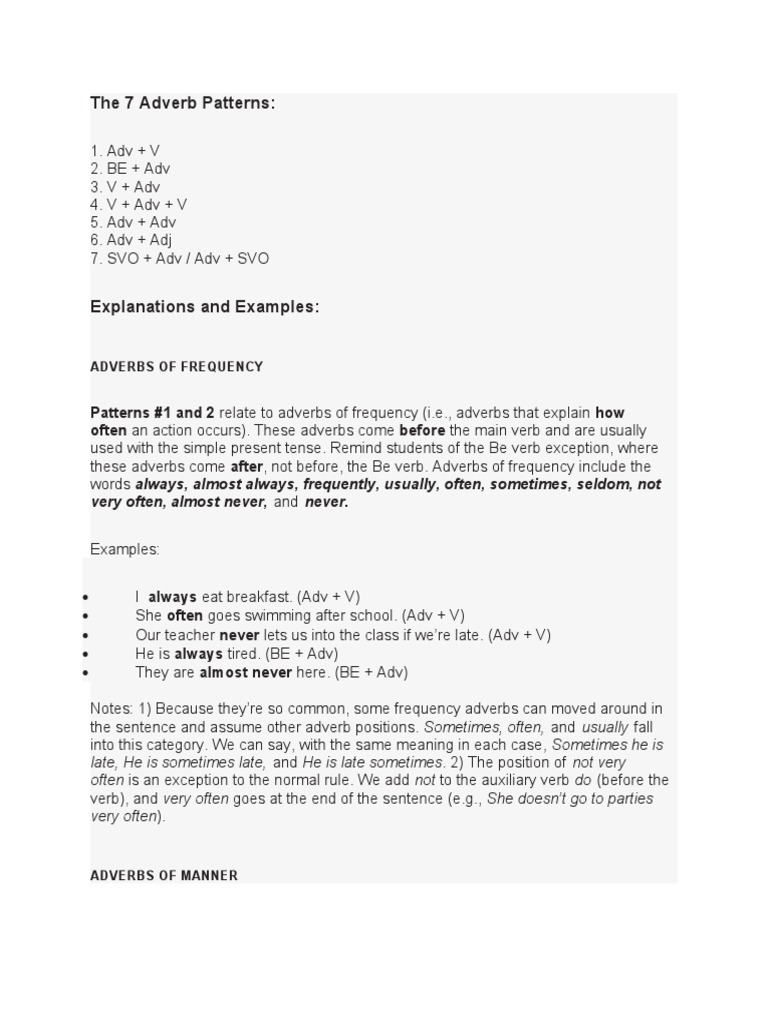 The 7 Adverb Patterns | PDF | Adverb | Verb