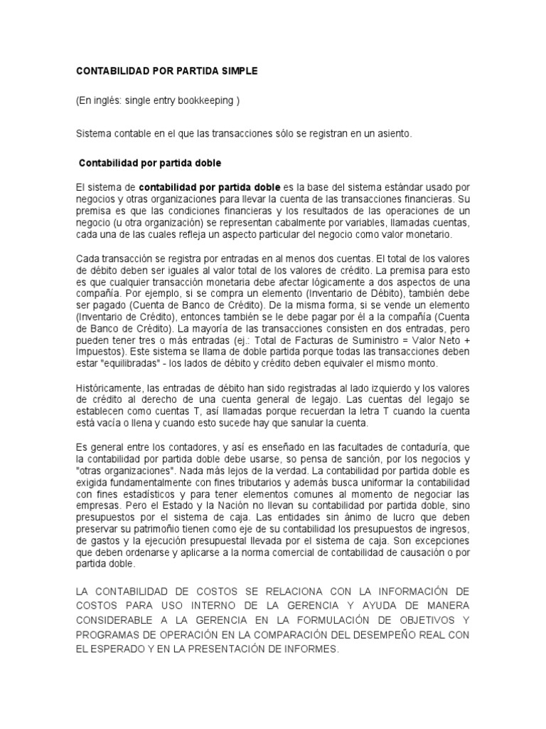 Contabilidad por Partida Simple y Doble | PDF | Auditoría | Contabilidad