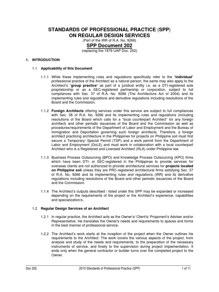 Standards of Professional Practice (SPP) On Regular Design Services SPP ...