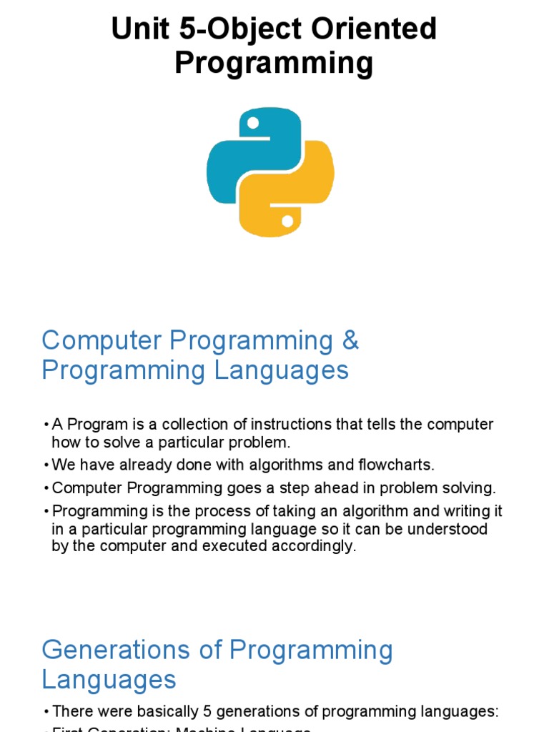 Unit 5-Object Oriented Programming | PDF | Object Oriented Programming | Class (Computer ...