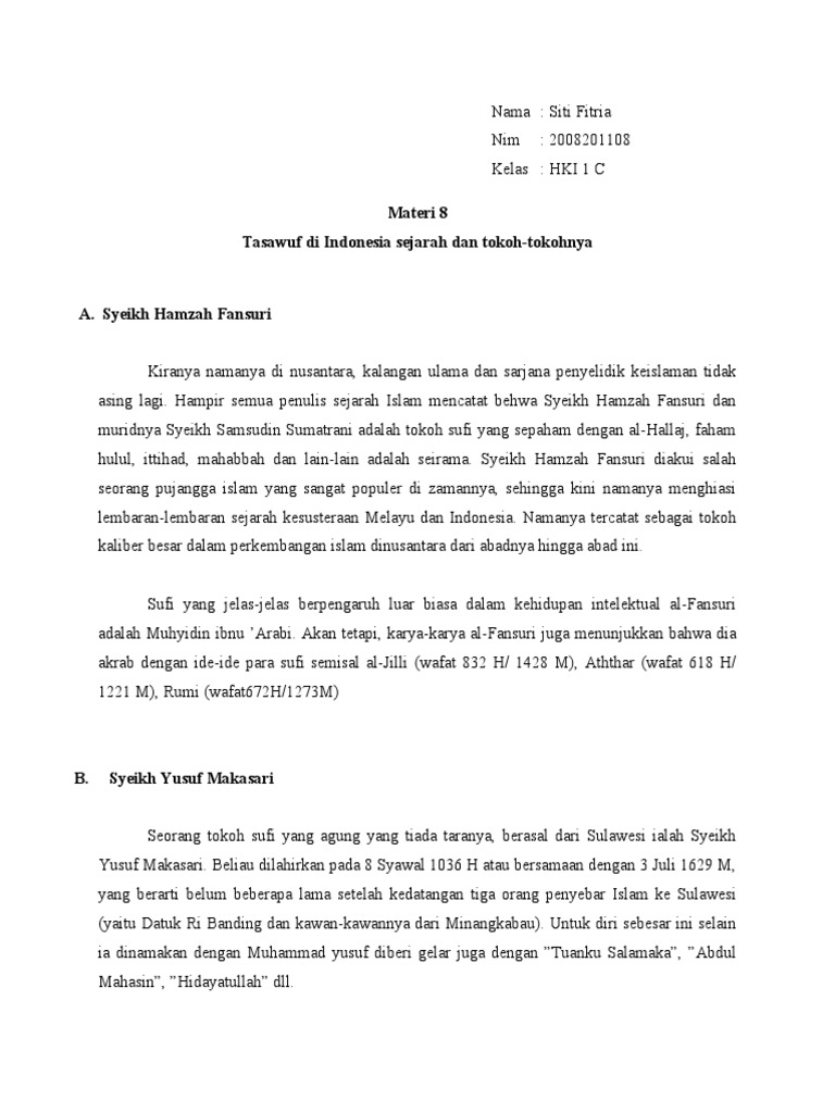 Materi 8 Tasawuf Di Indonesia Sejarah Dan Tokoh-Tokohnya | PDF