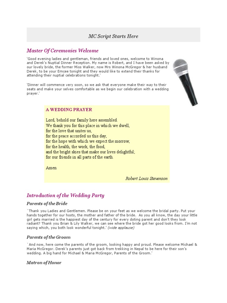 MC Script Starts Here | PDF | Wedding | Bridesmaid