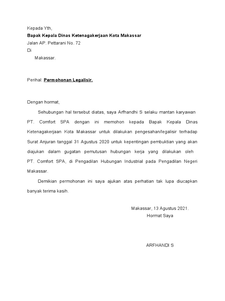 Surat Permohonan Disnaker | PDF