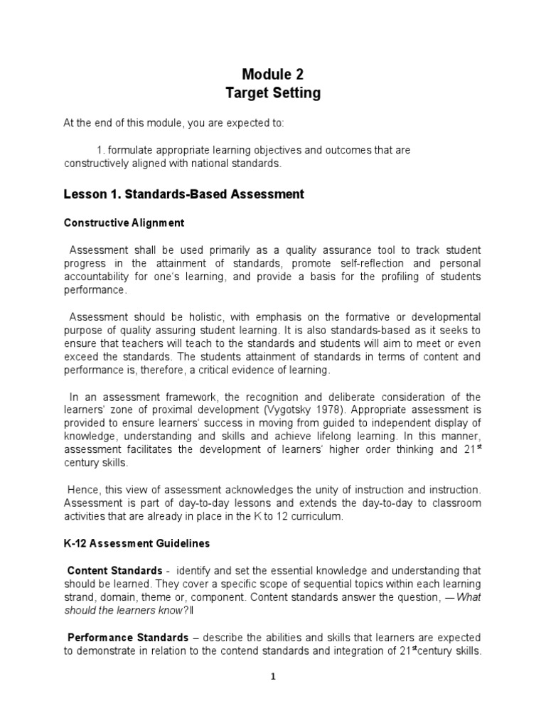 Standards-Based Assessment and Target Setting | PDF | Educational ...