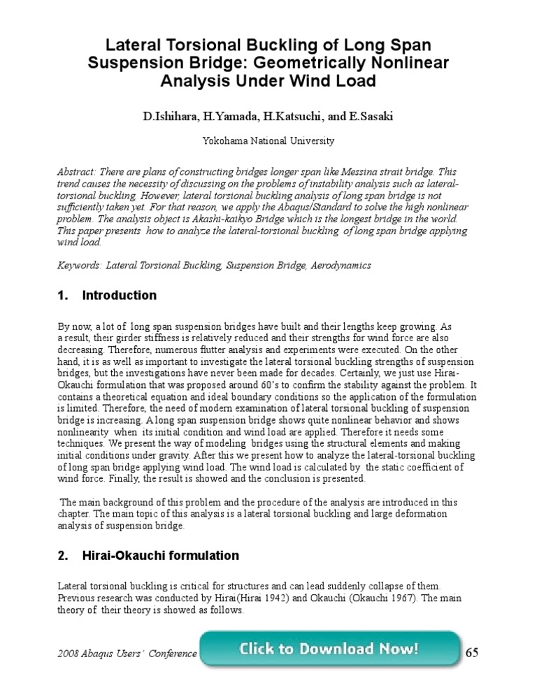 Lateral Torsional Buckling of Long Span Suspension Bridge ...