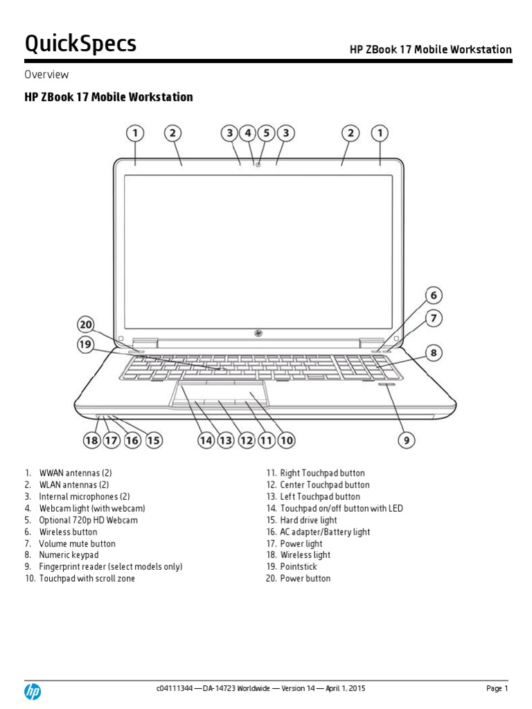 HP ZBOOK 17 QUICKSPECS c04111344 | PDF | Information And Communications ...