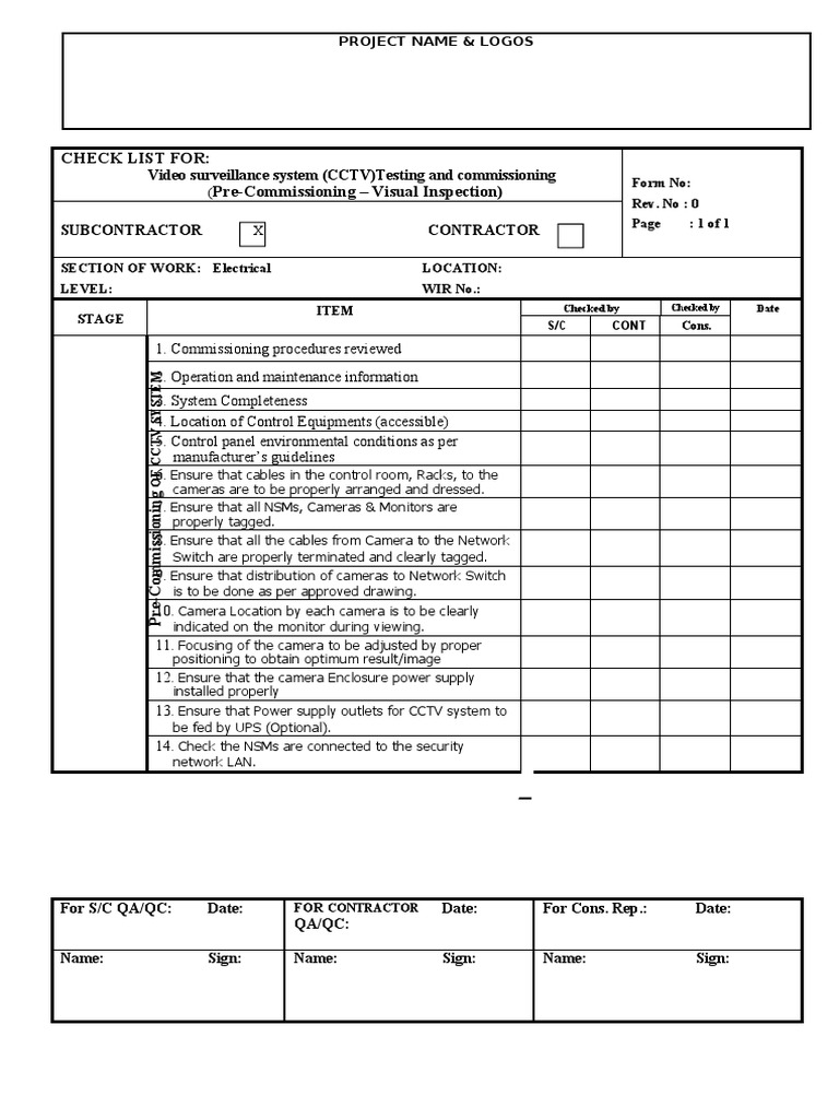 Check List For: Pre-Commissioning - Visual Inspection) : Video ...