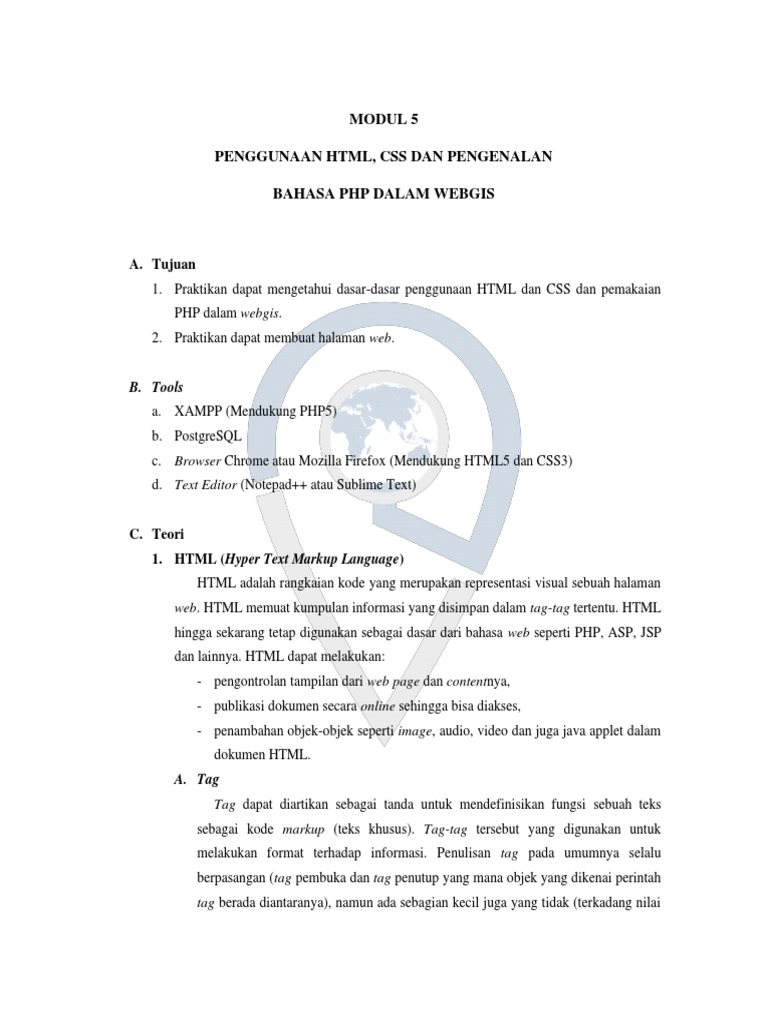 Modul 5 Penggunaan HTML CSS Dan Pengenalan Bahasa PHP Dalam WEBGIS | PDF Modul 5 Penggunaan HTML CSS Dan Pengenalan Bahasa PHP Dalam WEBGIS | PDF