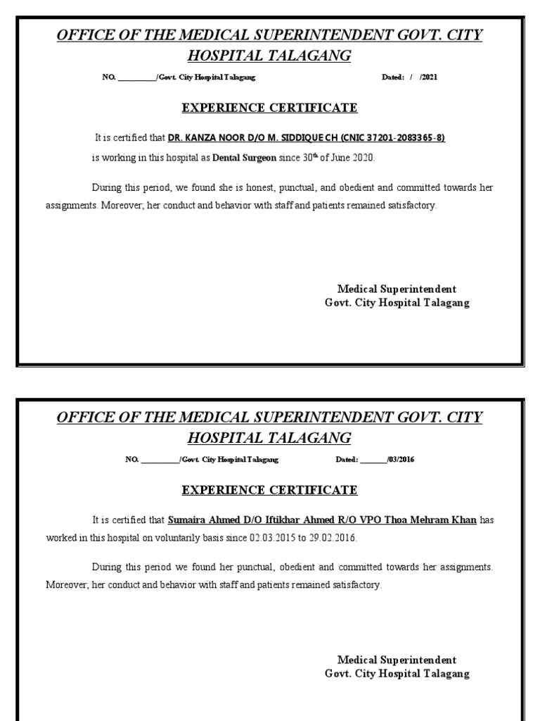 Office of The Medical Superintendent Govt. City Hospital Talagang | PDF