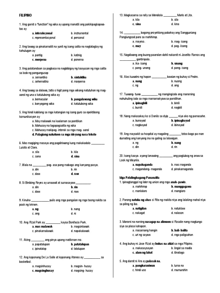 Filipino Reviewer | PDF