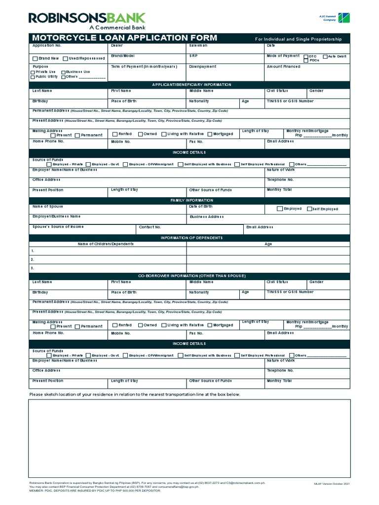 Motorcycle Loan Application Form | PDF | Banks | Money Laundering