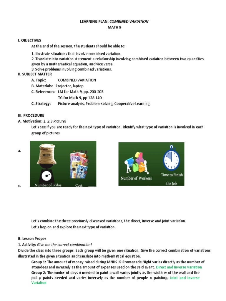 Analyzing Combined Variation: Solving Problems Involving Direct, Inverse, and Joint Variation ...