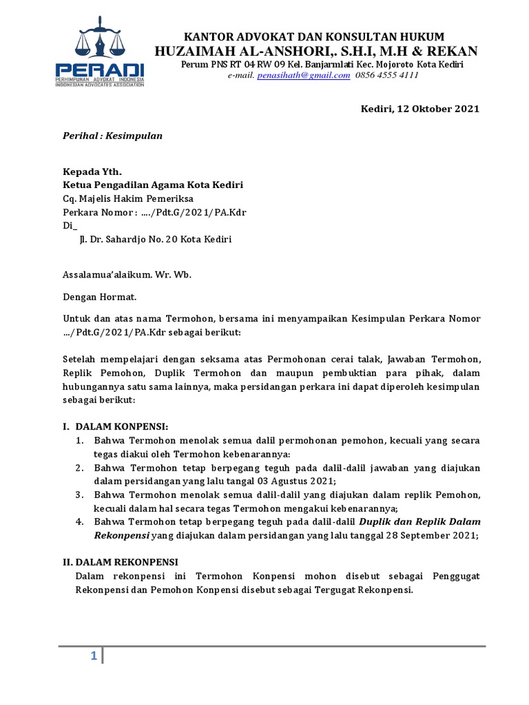Kesimpulan Termohon | PDF
