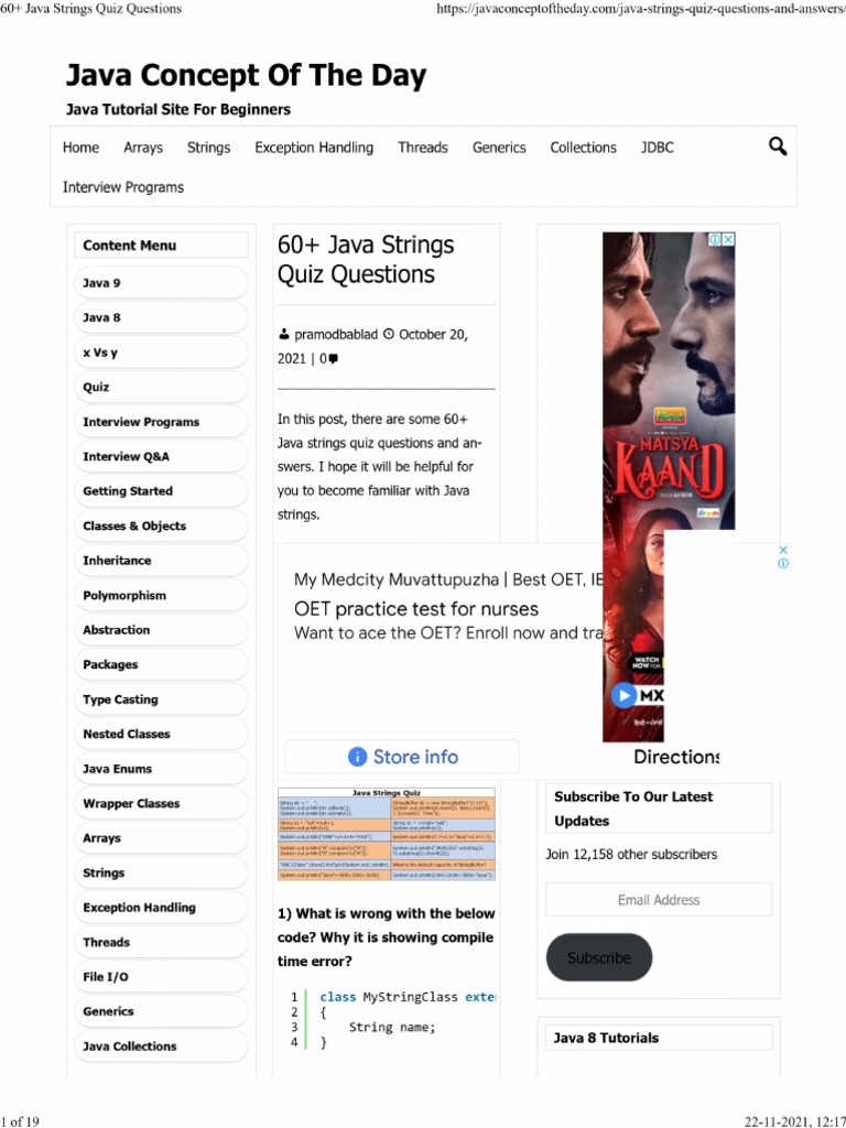 60 Java Strings Quiz Questions Pdf Class Computer Programming String Computer Science