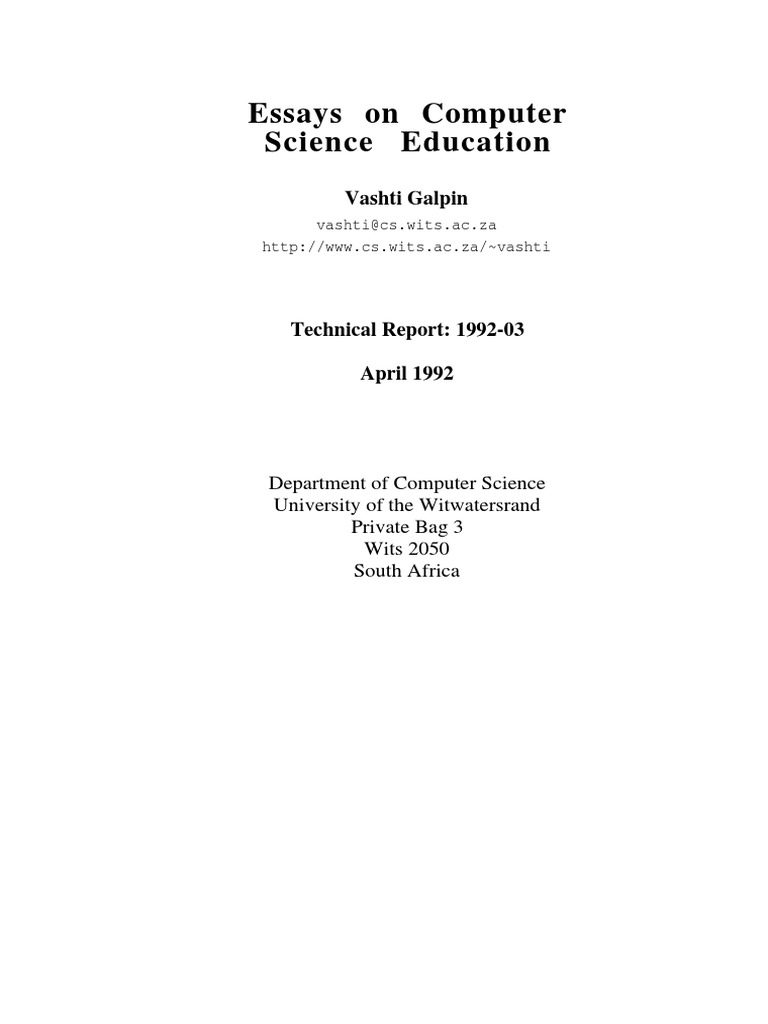 Essays On Computer Science Education: Vashti Galpin | PDF | Computer ...
