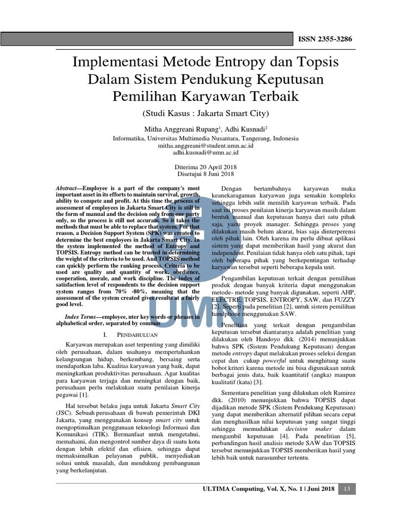 Metode Entropy dan TOPSIS untuk Seleksi Karyawan | PDF