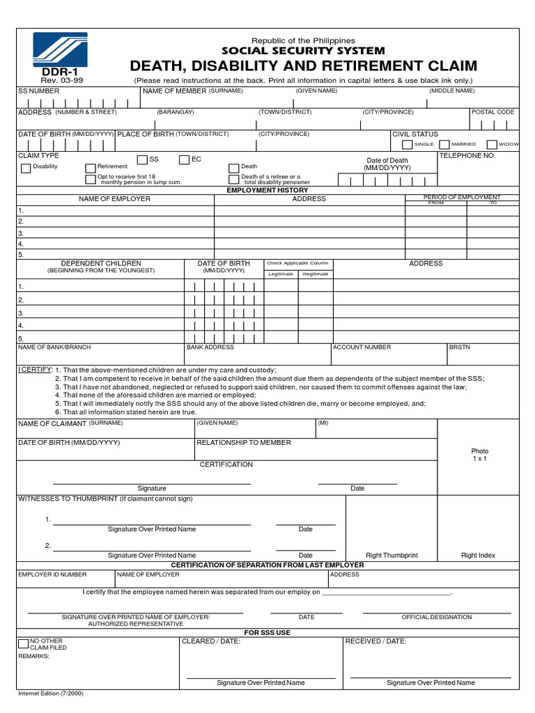 Death, Disability and Retirement Claim: Social Security System | PDF ...