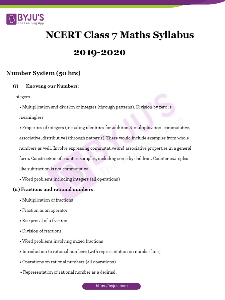 NCERT Syllabus For Class 7 Maths | PDF | Numbers | Rational Number