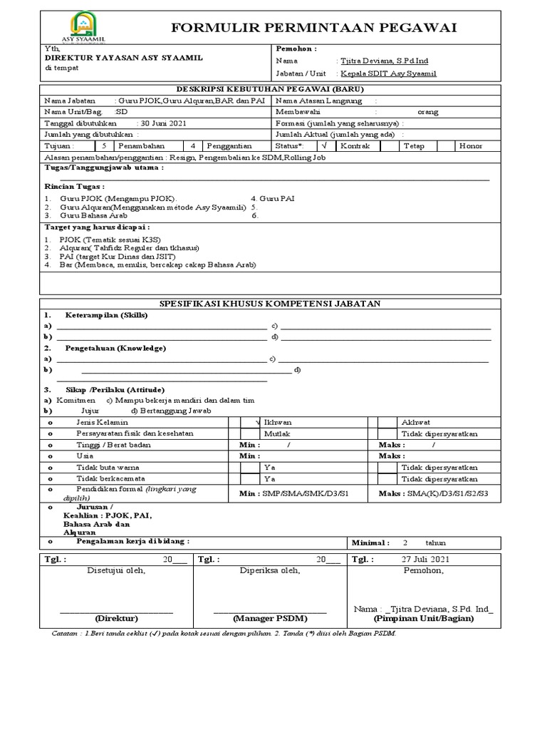 Form Permintaan Karyawan | PDF