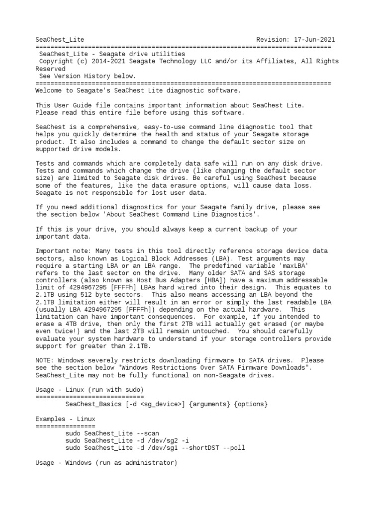 SeaChest Lite | PDF | Command Line Interface | Hard Disk Drive