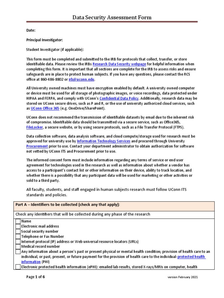 Data Security Assessment Form: Date: Principal Investigator | PDF ...