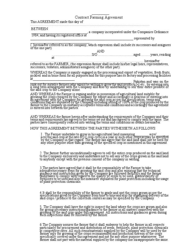 Contract Farming Agreement Template