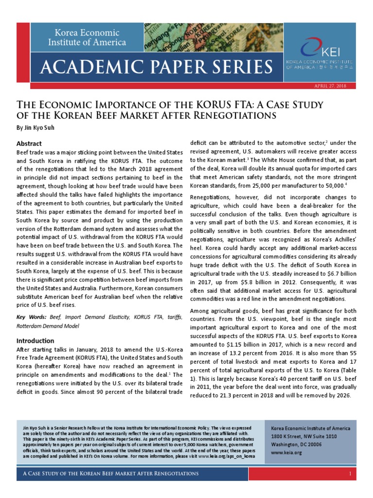The Economic Importance of The Korus Fta A Case Study of The Korean Beef Market After ...