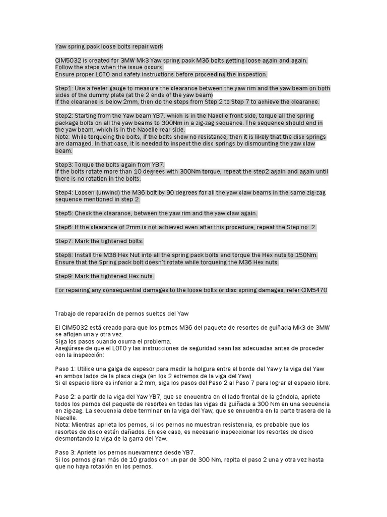 Yaw Spring Pack Bolt Repair Guide | PDF | Classical Mechanics ...