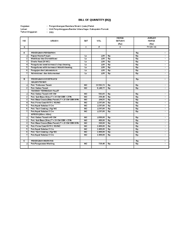 Bill of Quantity (BQ) | PDF