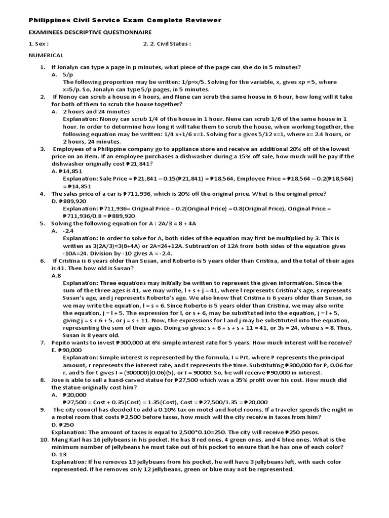 Complete Civil Service Exam Reviewer 2025 | PDF | Interest | Taxes