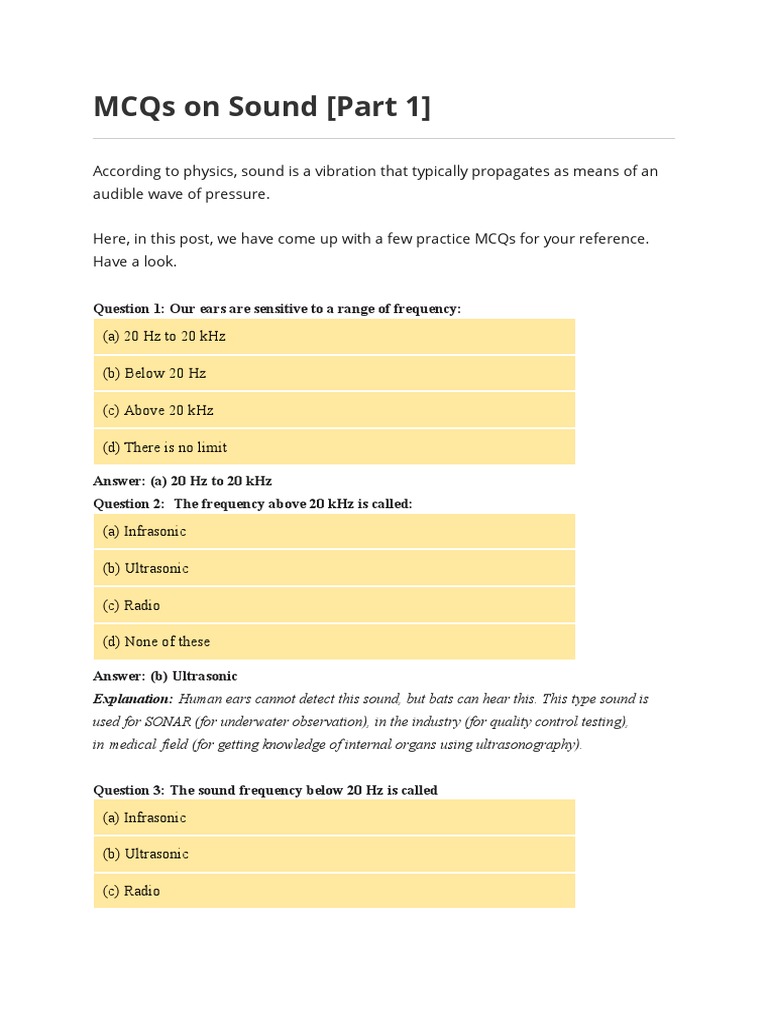 MCQs On Sound | PDF | Waves | Sound