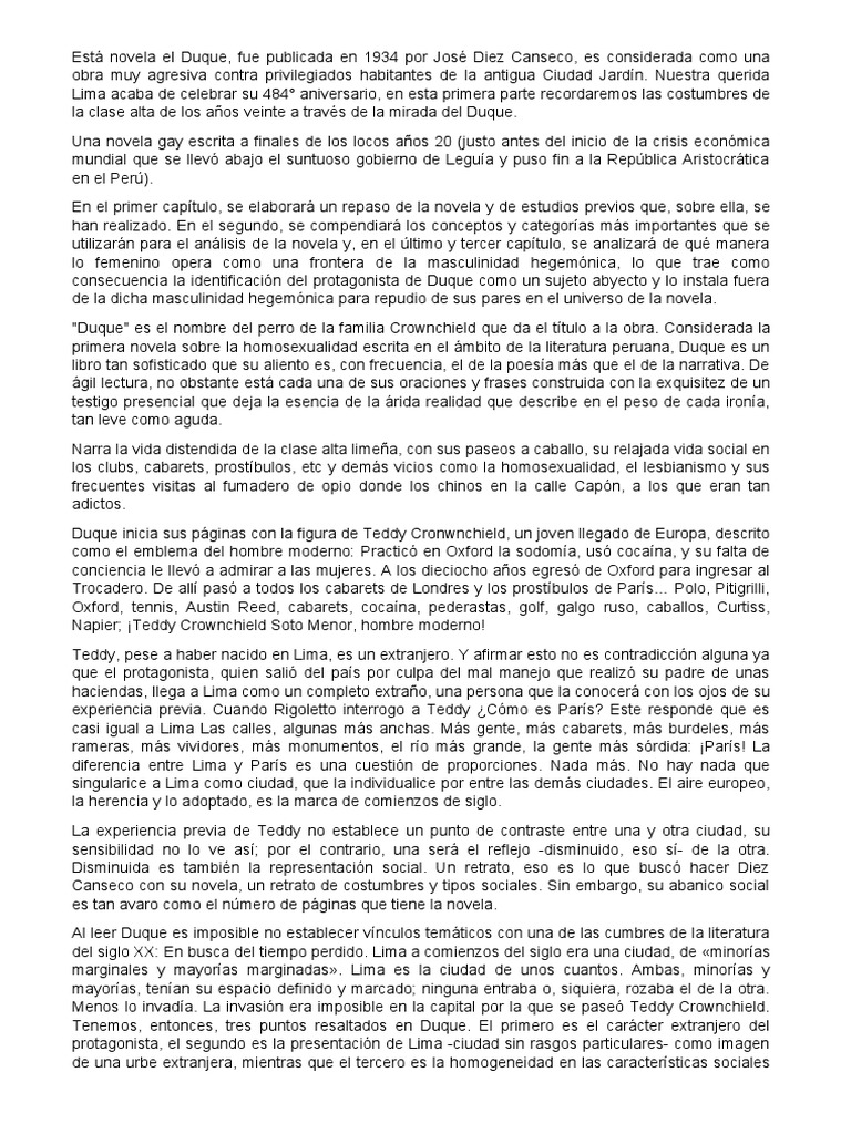 El Duque | PDF | Novelas | Lima