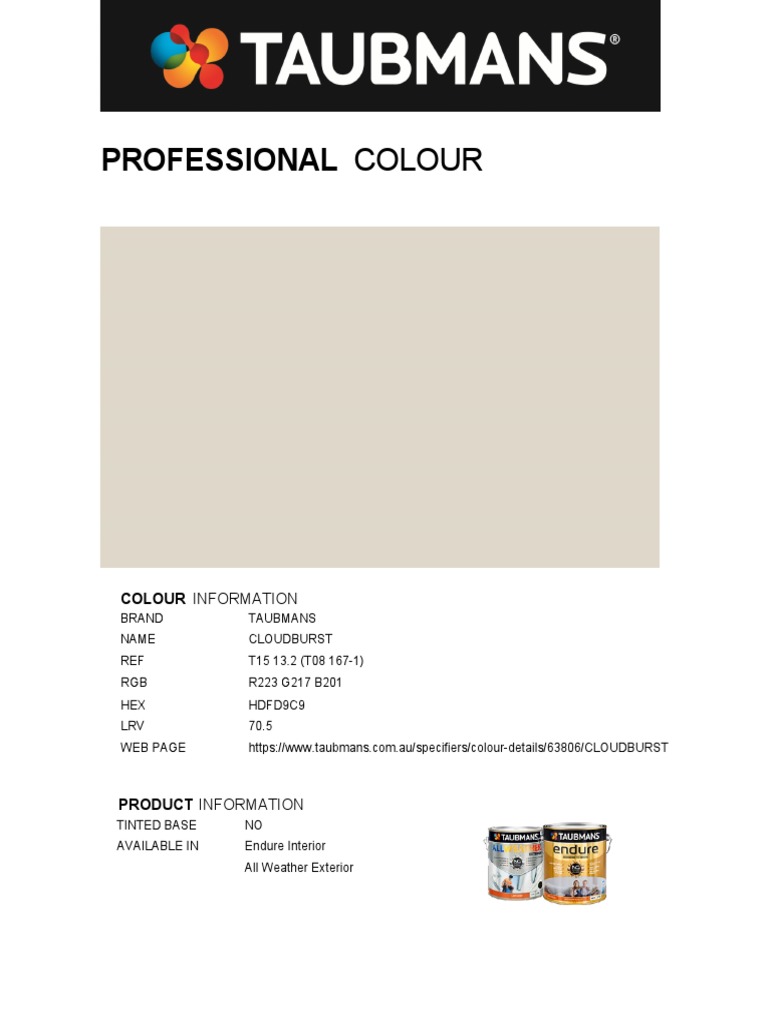 Taubmans Cloudburst Color Details | PDF
