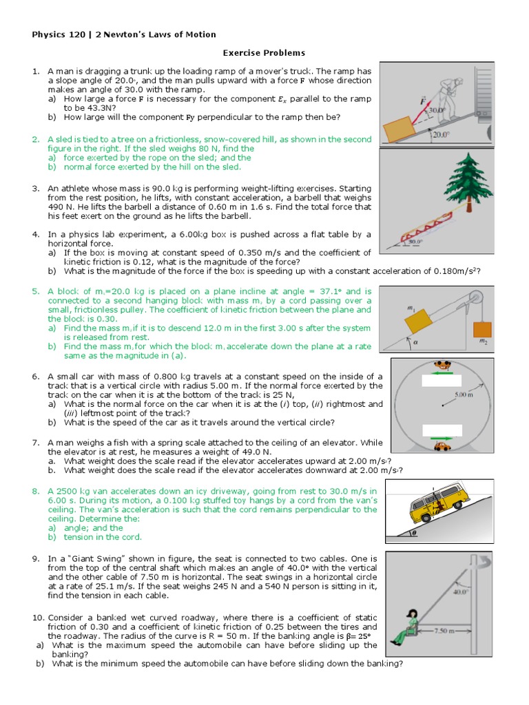 Physics 120 - 2 Newton's Laws of Motion Exercise Problems | PDF | Force ...