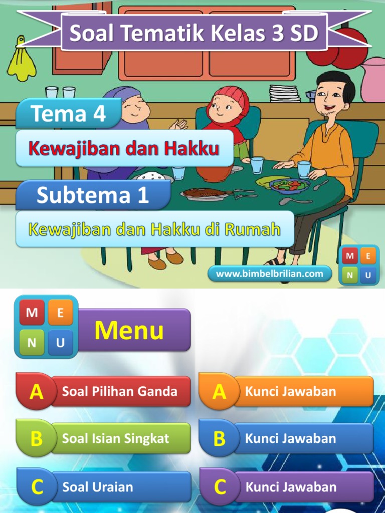 Soal Tematik Kelas 3 SD Tema 4 Subtema 1 Kewajiban Dan Hakku Di Rumah | PDF