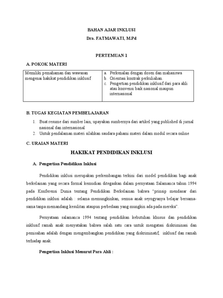 Modul Ajar 1 Pendidikan Inklusi | PDF