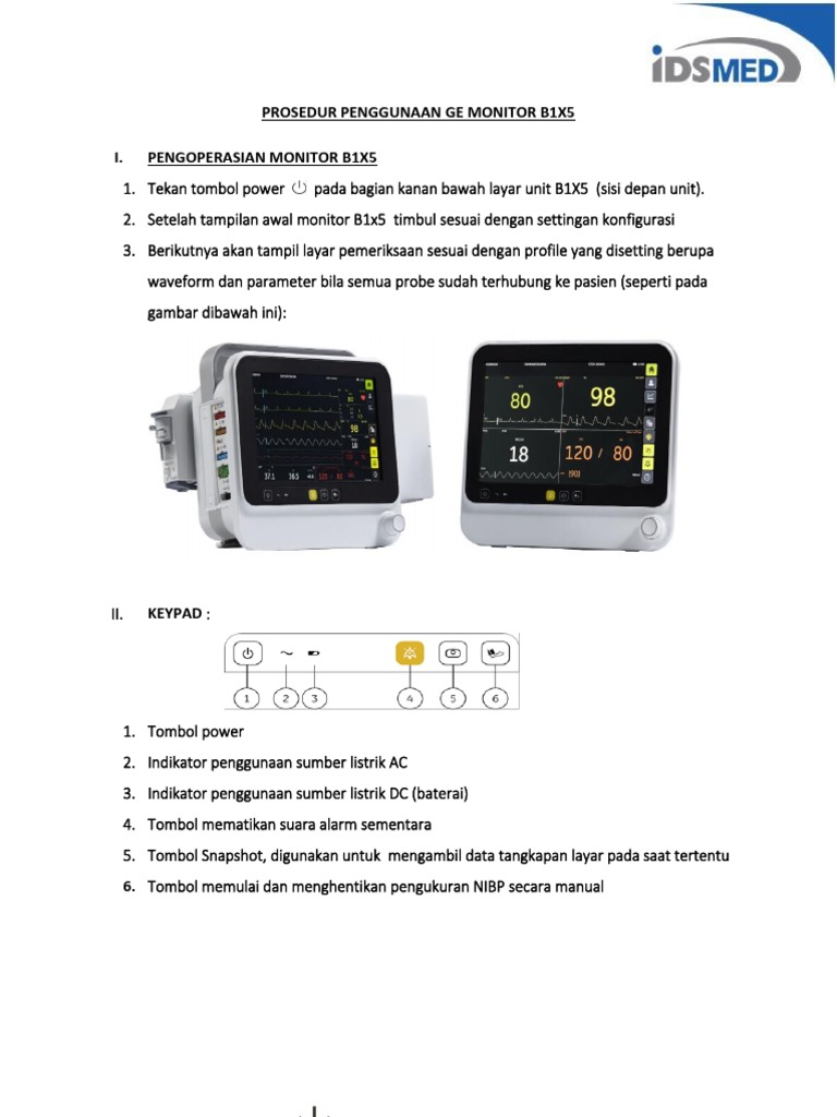 Sop Pasien Monitor Ge B105-B125 | PDF