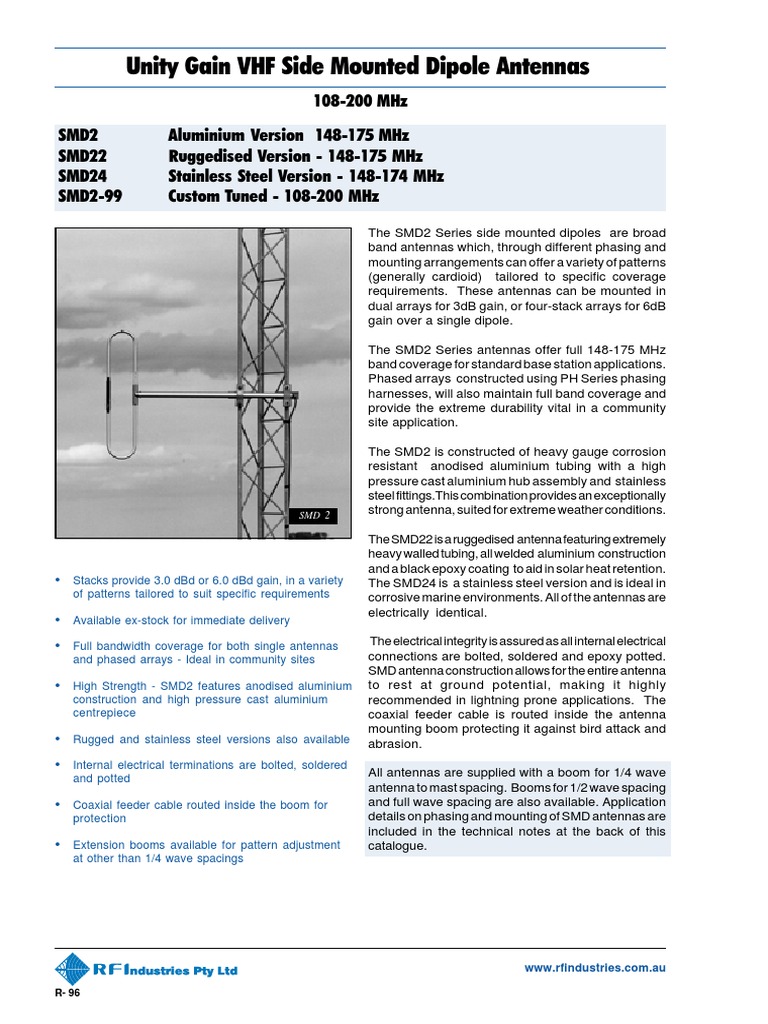 Unity Gain VHF Side Mounted Dipole Antennas | PDF | Antenna (Radio ...