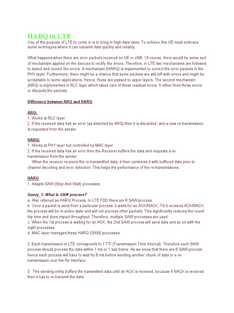 HARQ & ARQ in LTE | PDF | Networking Standards | Internet Protocols