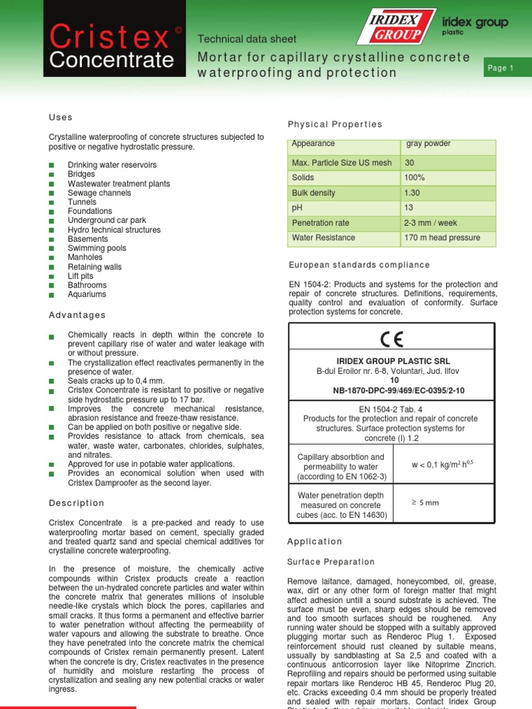Cristex Concentrate En-S | PDF | Concrete | Water