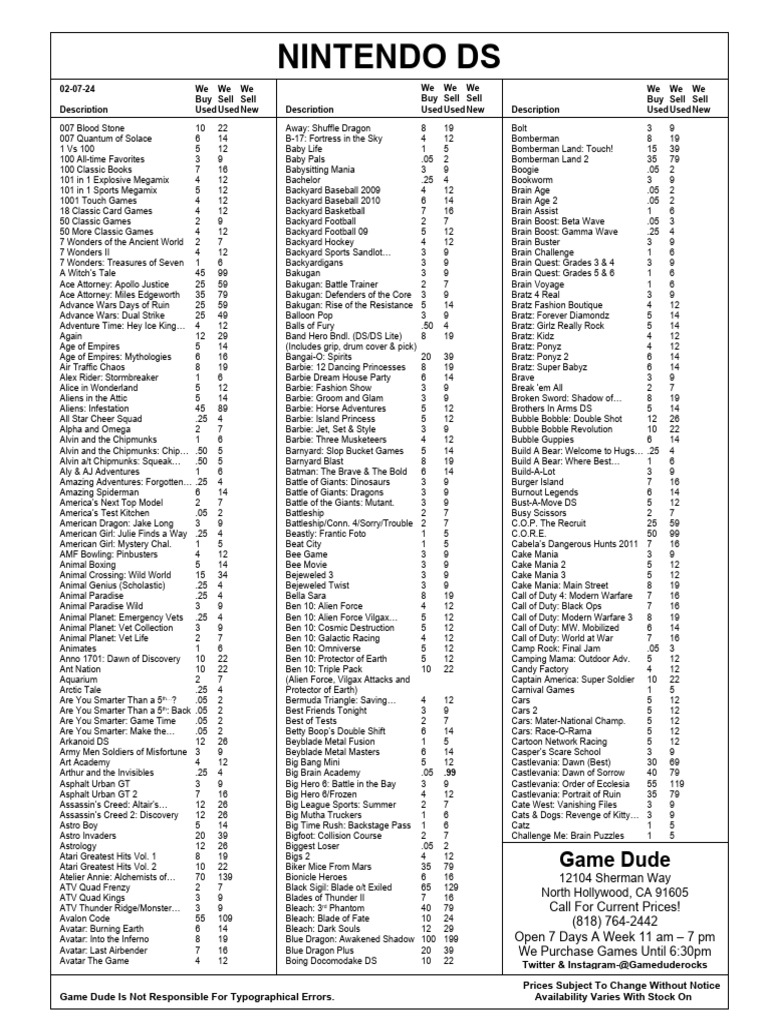 Nintendo DS: Game Dude | PDF | Final Fantasy | Mario