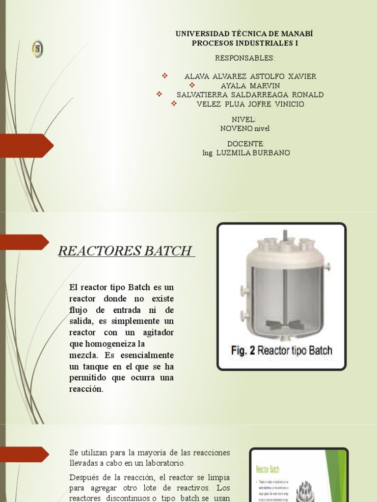 Tipos de Reactores Químicos: Batch y Continuos | PDF | Reactor Quimico | Ciencias fisicas