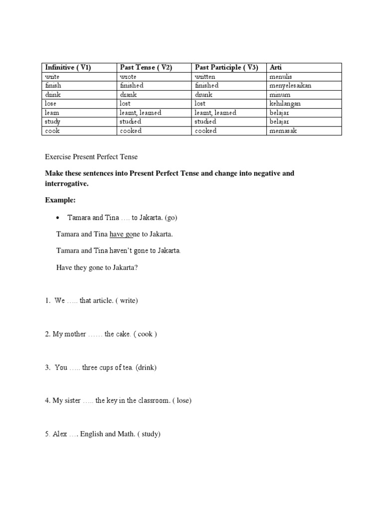 Exercise Present Perfect Tense Grade 5 | PDF