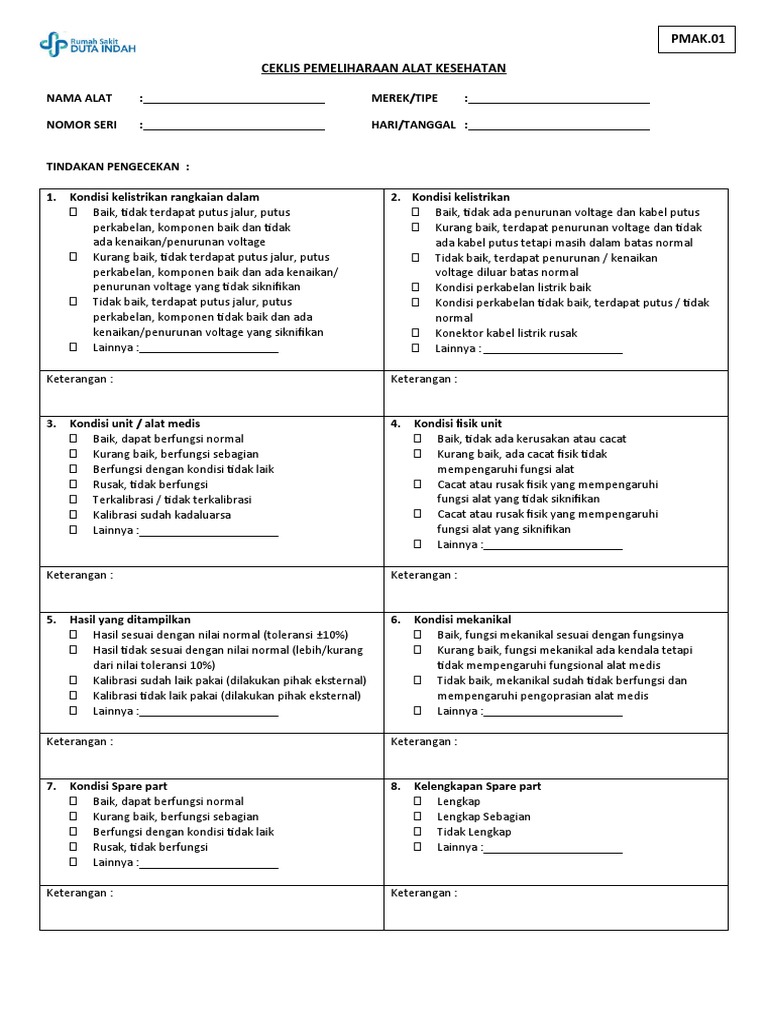 Ceklis Pemeliharaan Alat Kesehatan | PDF