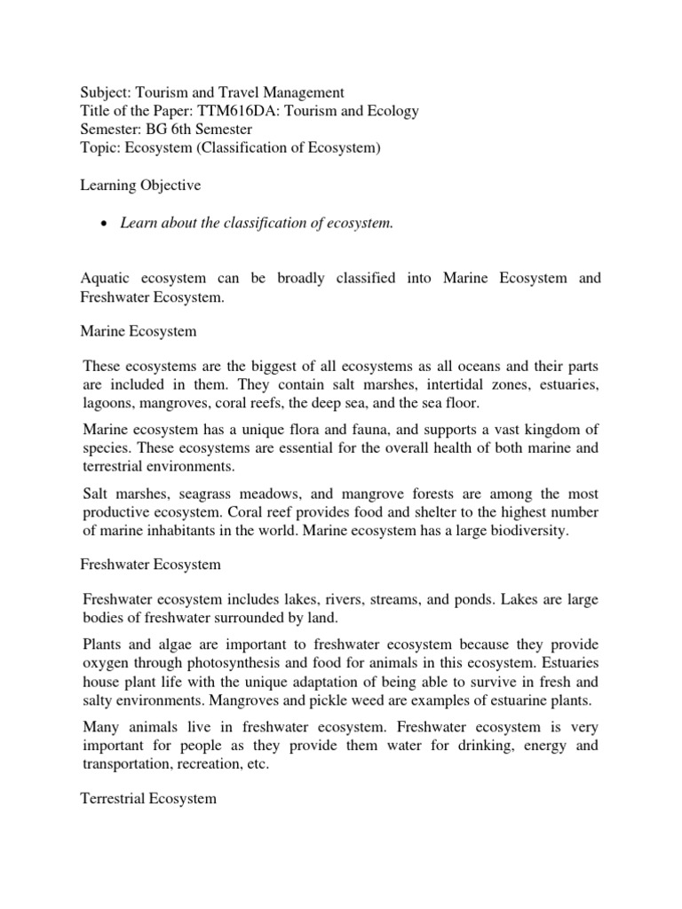 Unit I - 6th Semester - 5 | PDF | Ecosystem | Aquatic Ecosystem