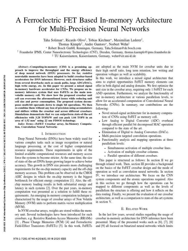 A Ferroelectric FET Based In-Memory Architecture For Multi-Precision Neural Networks | PDF ...