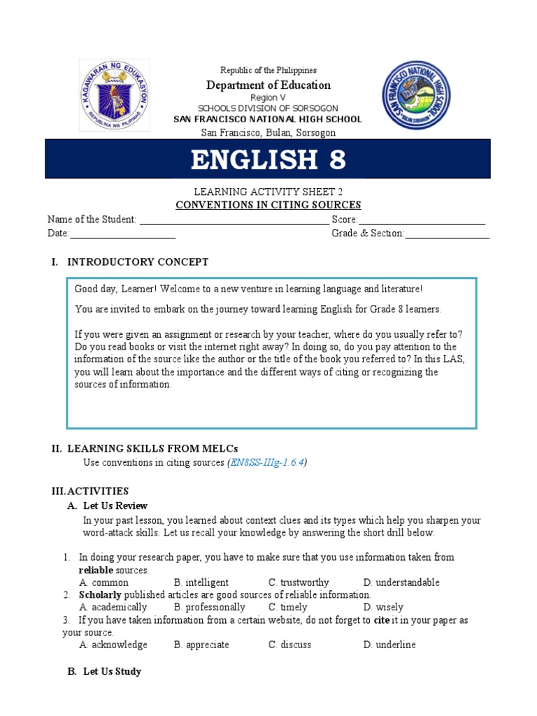LAS 2 Use Conventions in Citing Resources | PDF | Citation | Apa Style