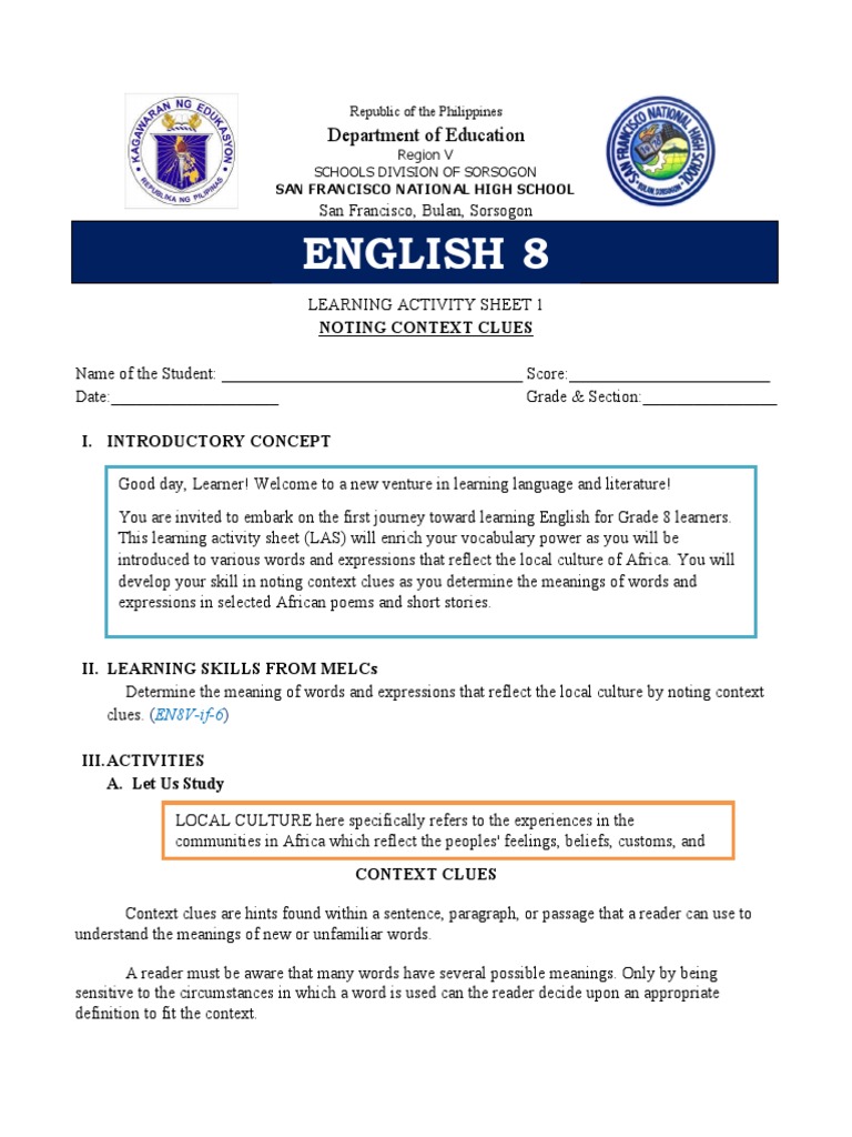 LAS1 Noting Context Clues | PDF | Learning | Word