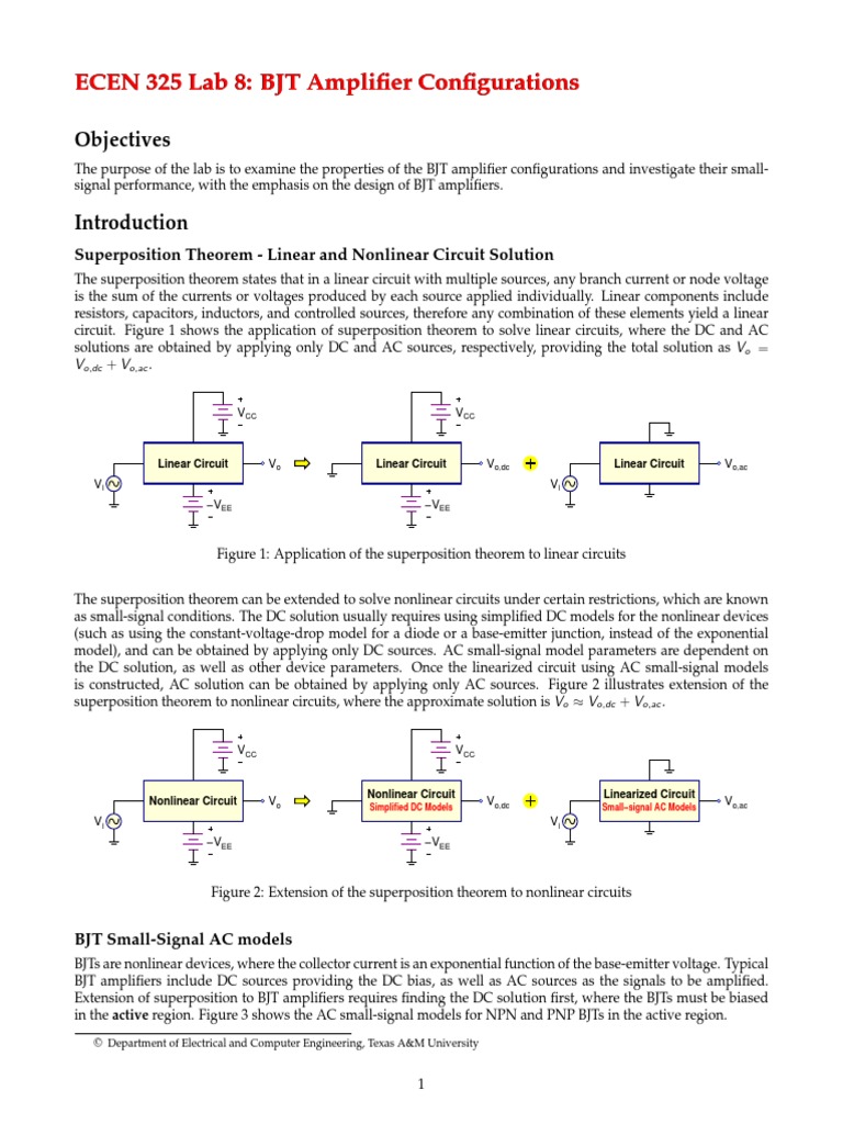 ECEN 325 Lab 8: BJT Amplifier Configurations | PDF | Bipolar Junction ...